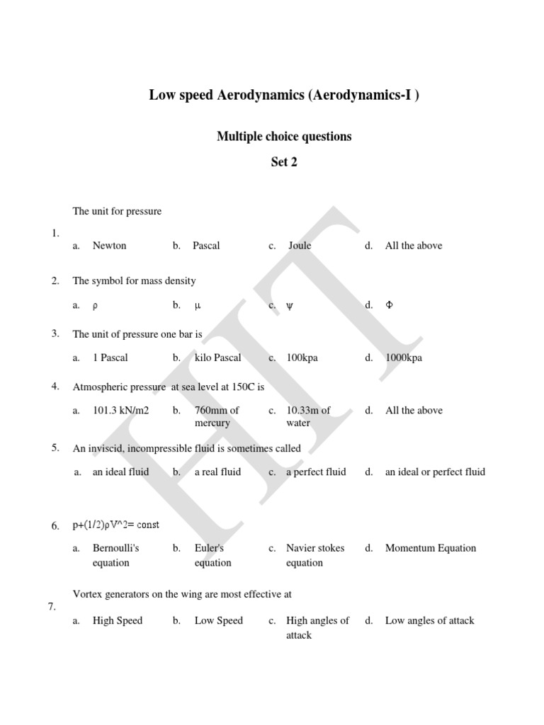 Low Speed Aerodynamics (Aerodynamics-I) : Multiple Choice Questions Set ...