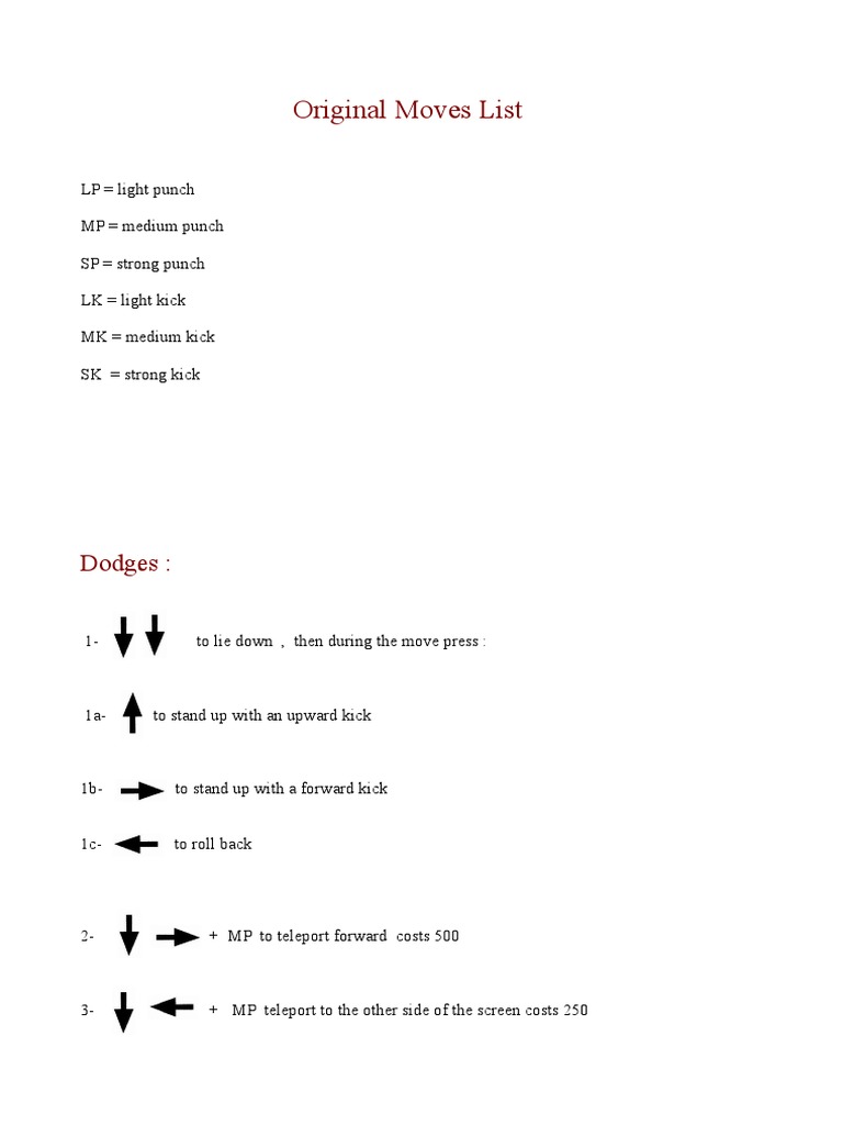 Original Moves List for Fighting Game | PDF