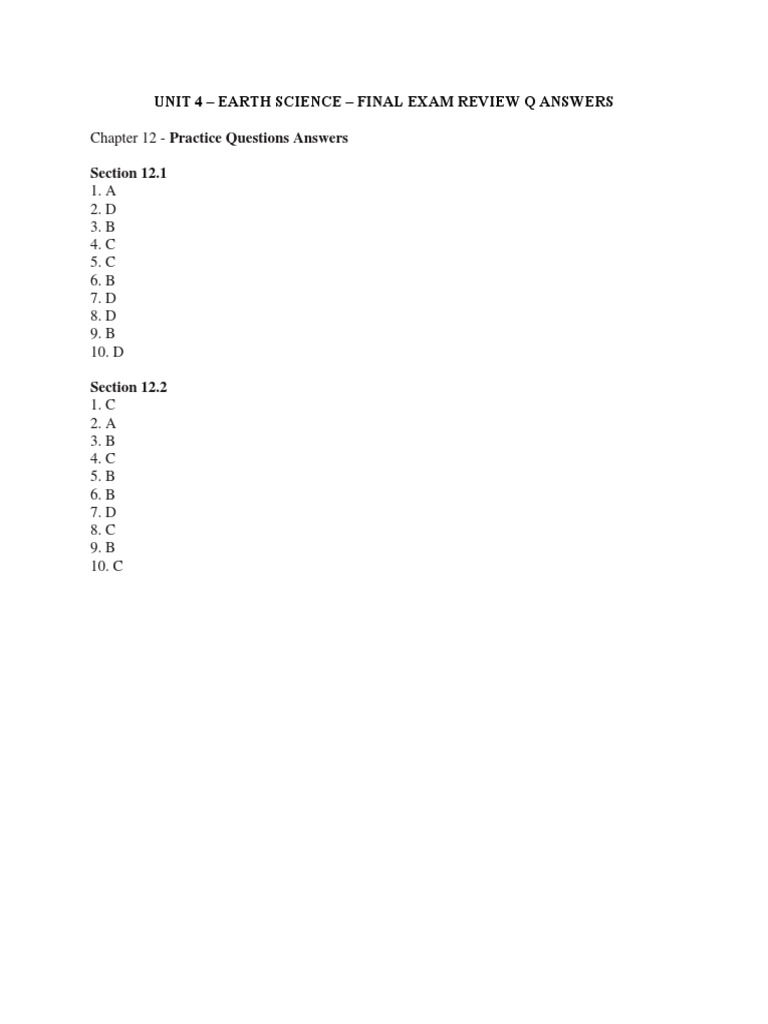 Earth Science Final Exam Review Answers | PDF | Teaching Methods ...