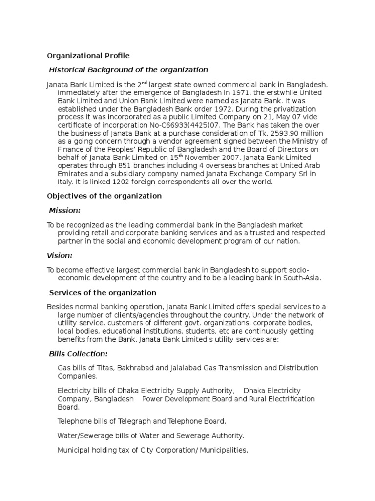 Historical Background of The Organization: Organizational Profile | PDF ...