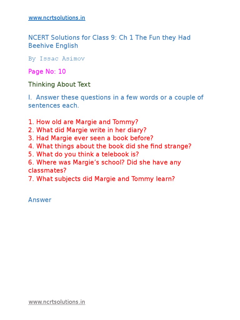 Class 9 English Beehive CH 1 | PDF | Adverb | Teachers