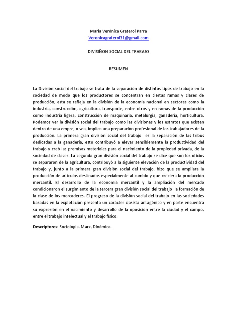 División Social del Trabajo y sus Clases | PDF