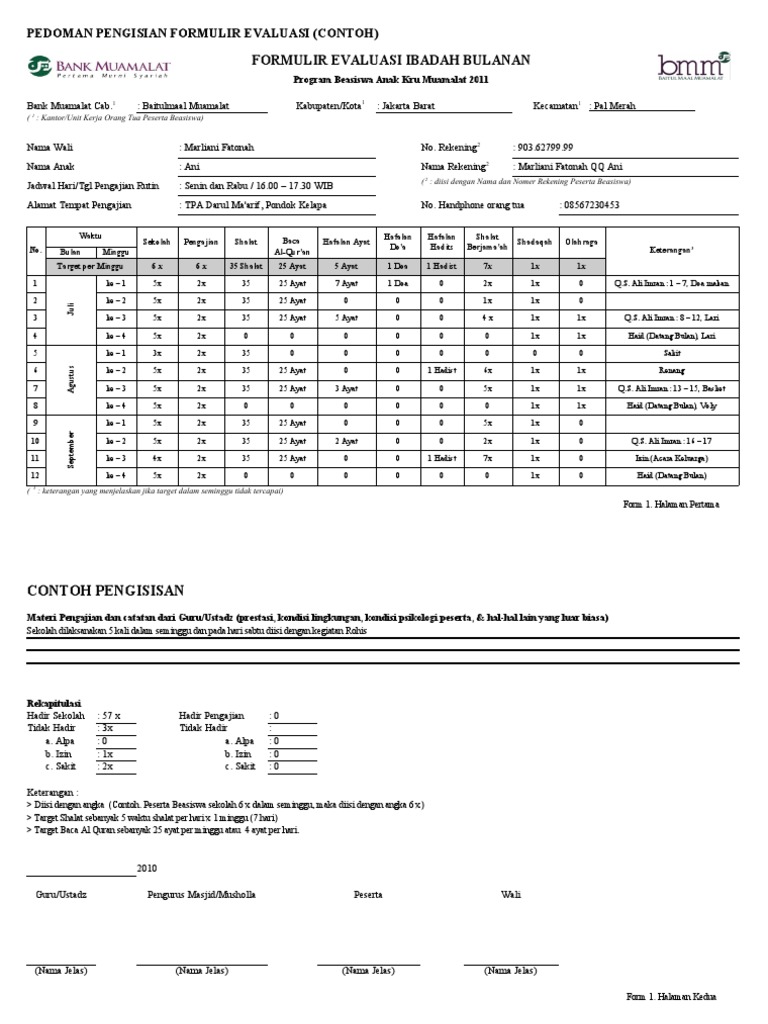 Contoh Pengisian Form Beasiswa | PDF