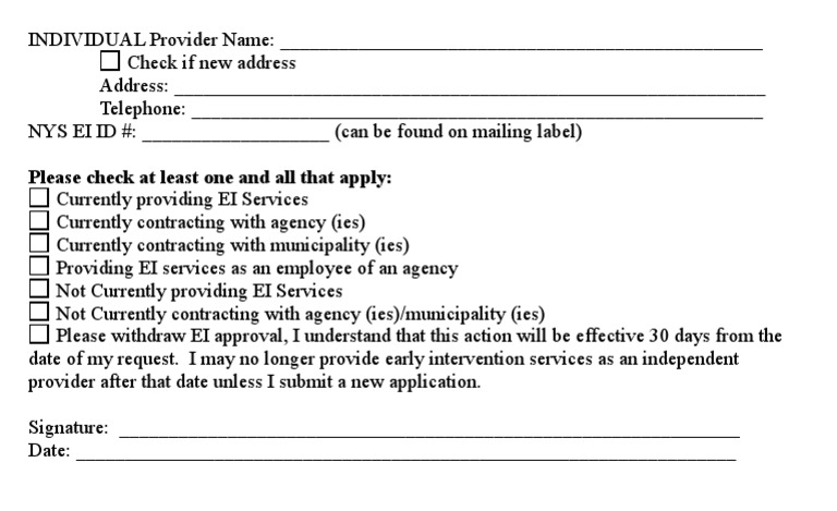 EI Provider Status Update Form | PDF | Career & Growth