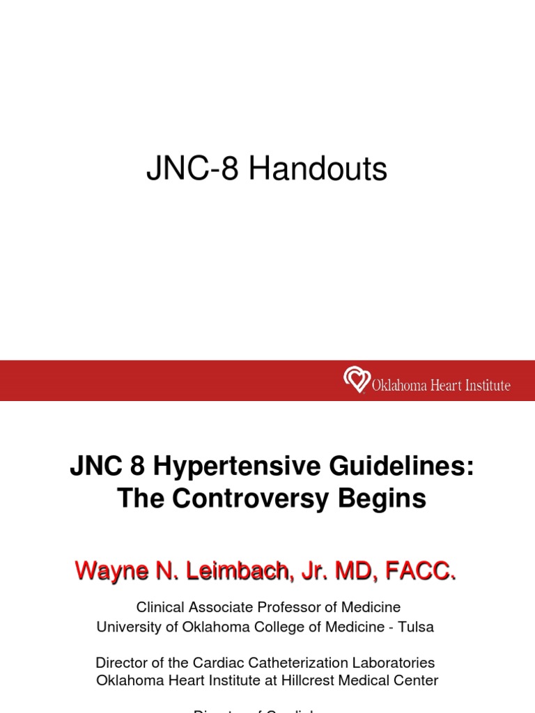 JNC 8 Handouts | PDF | Hypertension | Chronic Kidney Disease