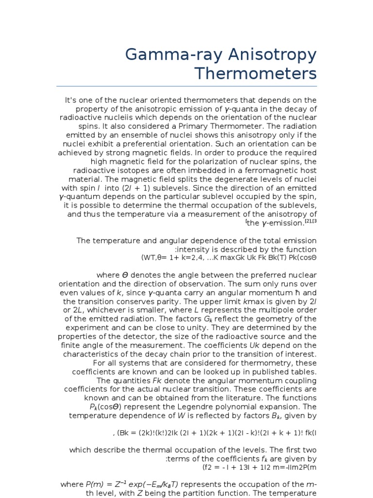 Gamma-Ray Anisotropy Thermometers | PDF | Anisotropy | Chemistry