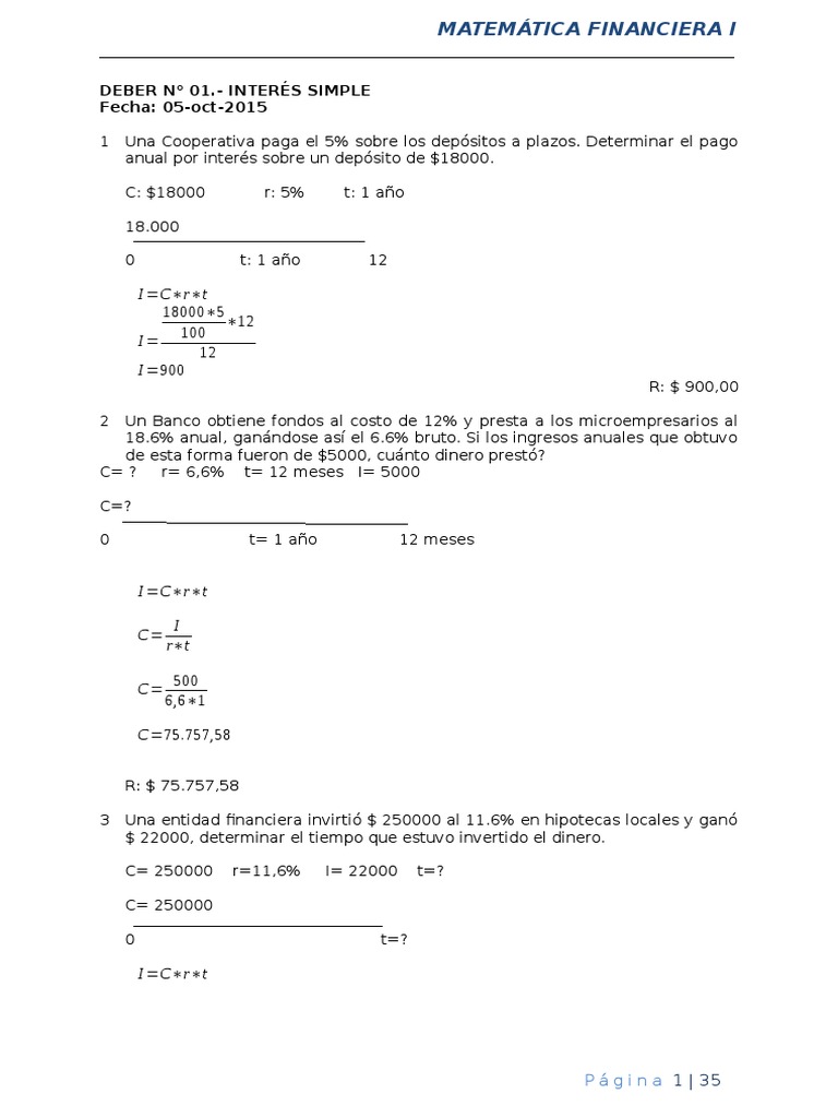 Deber Interés Simple | PDF | Finanzas Matemáticas | Bancos