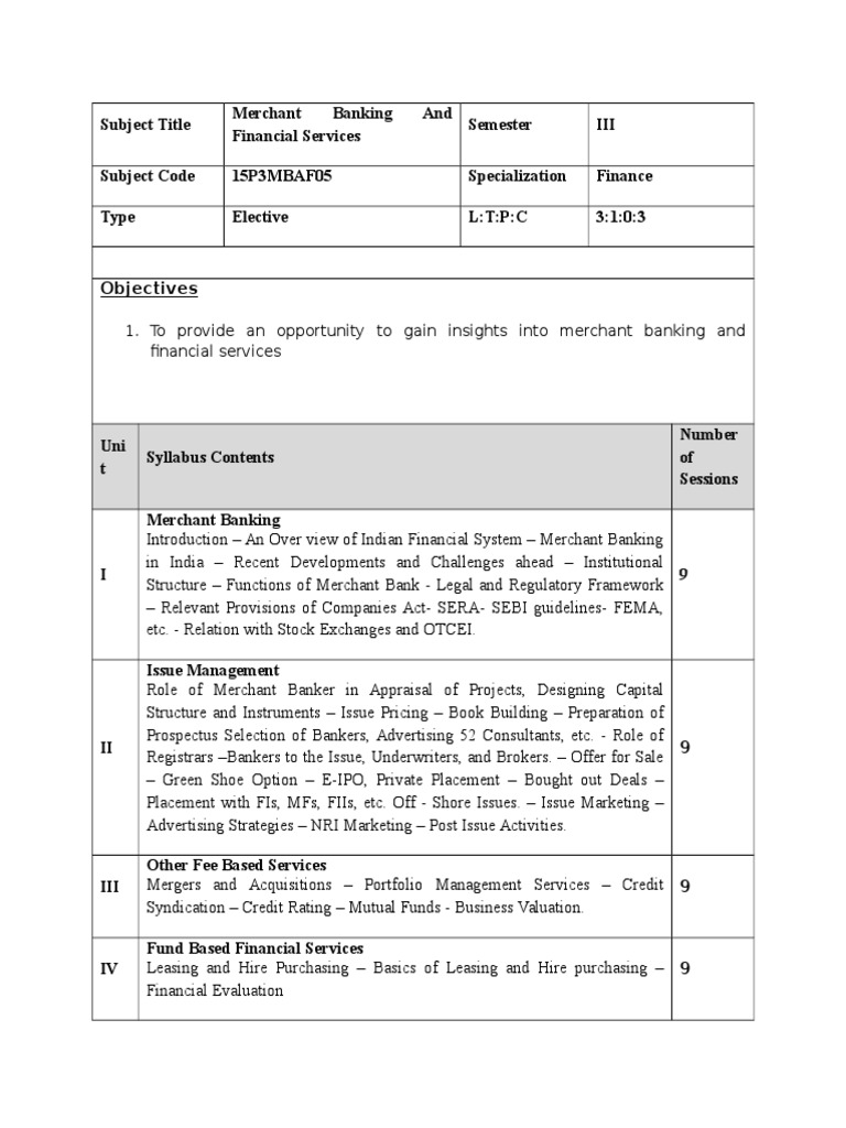 Merchant Banking Syllabus | PDF | Banks | Business Valuation