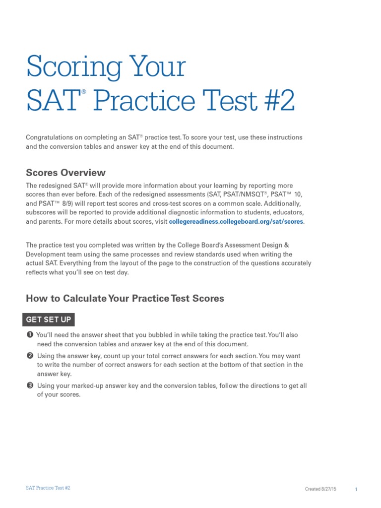 Scoring Sat Practice Test 2 | PDF