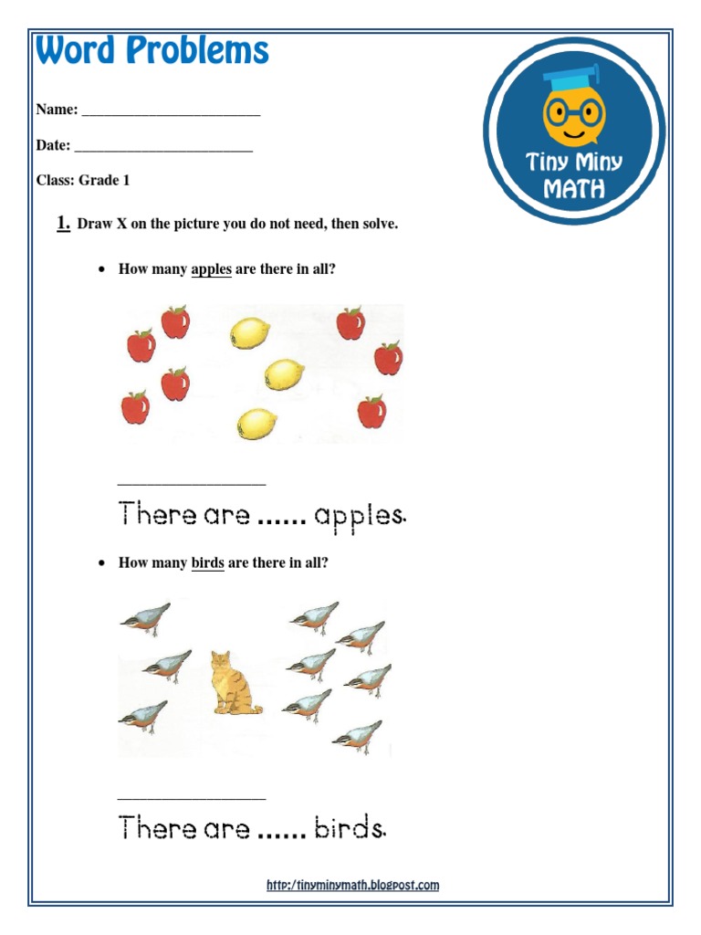 Math Grade 1 Worksheet #1 - Word Problems | PDF