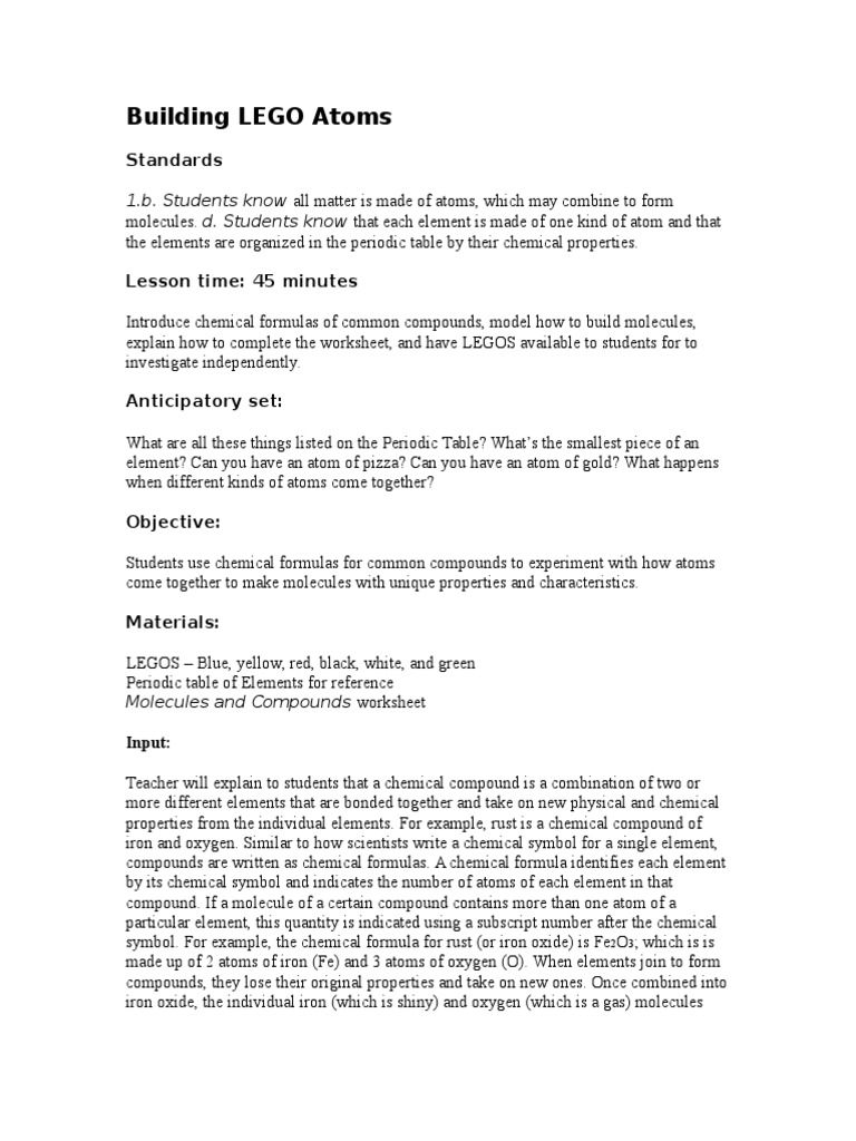 Building Lego Atoms | PDF | Chemical Compounds | Chemistry