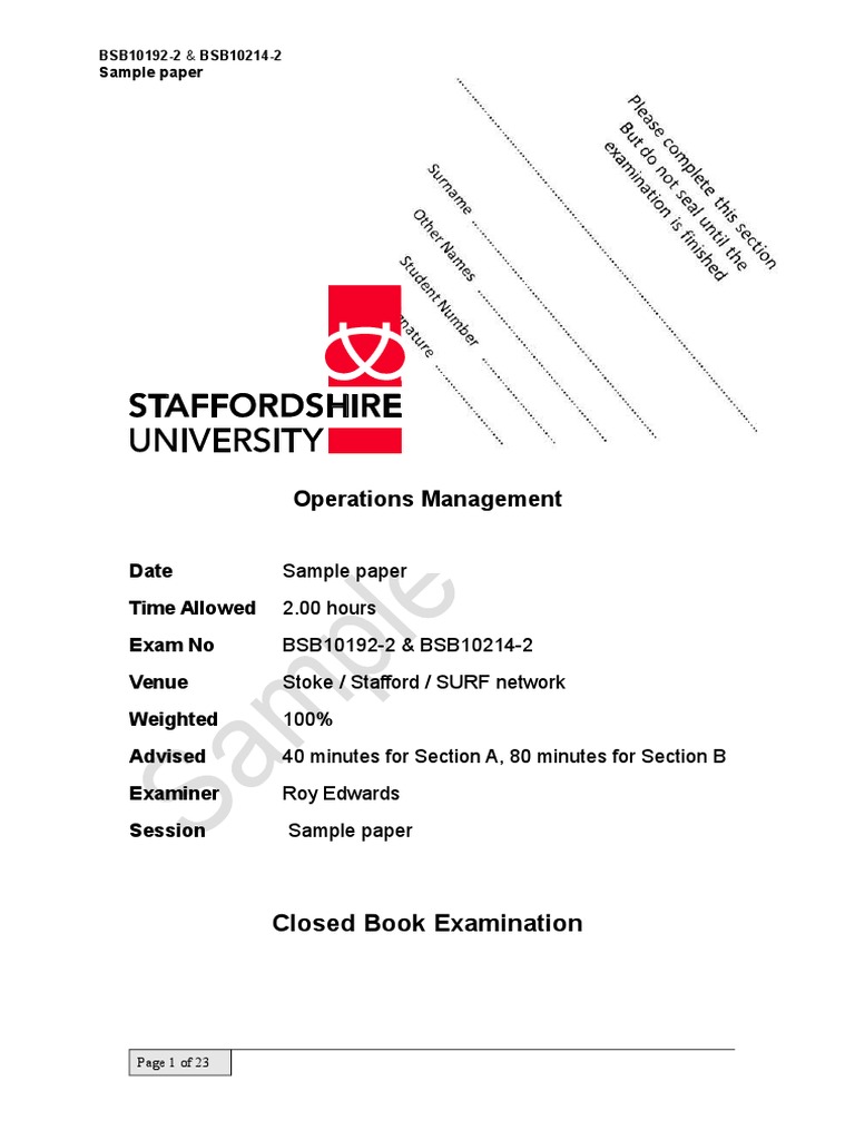 Operations Management Exam Sample Paper | PDF | Test (Assessment ...