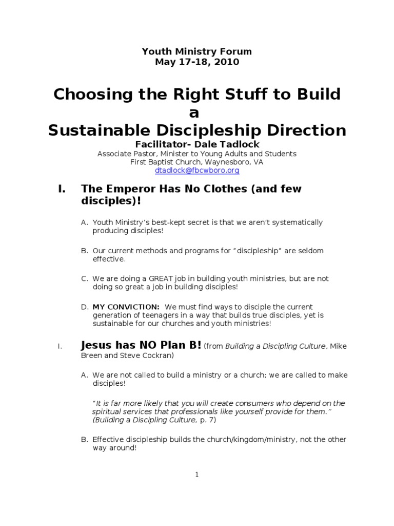 Youth Ministry Forum - Choosing The Right Stuff To Build A Sustainable ...