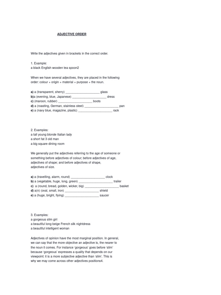 Adjective Order Guidelines and Examples | PDF | Adjective | Onomastics