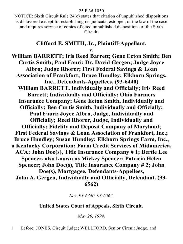 Clifford E. Smith, Jr. v. William Barrett Iris Reed Barrett Gene Ecton ...