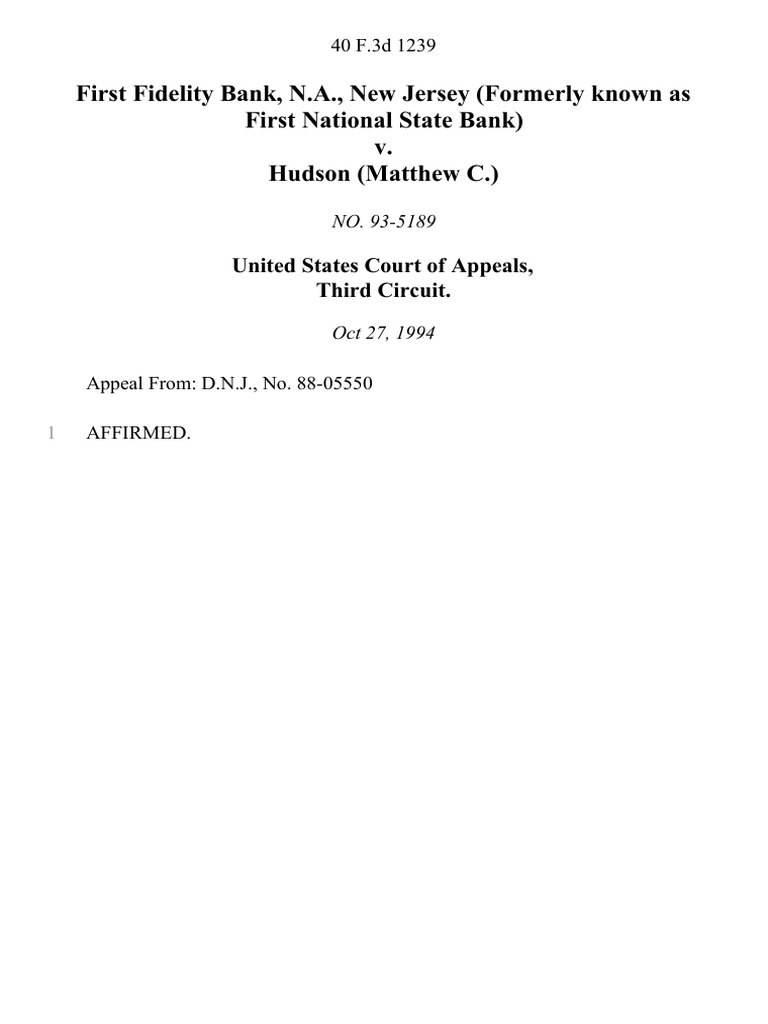 First Fidelity Bank v. Hudson Appeal Summary | PDF | Politics | Travel