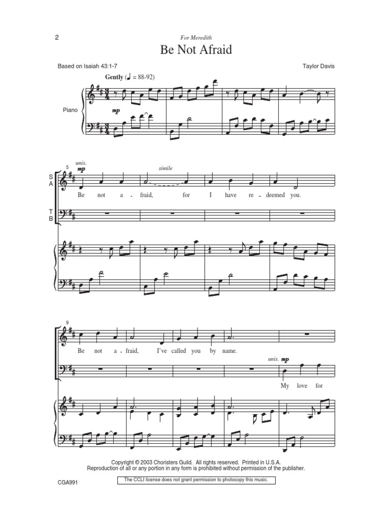 Be Not Afraid Christian Music Sheet | PDF