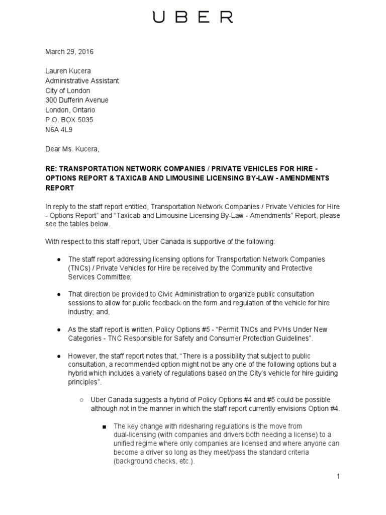 Uber Letter | PDF | Uber (Company) | Taxicab