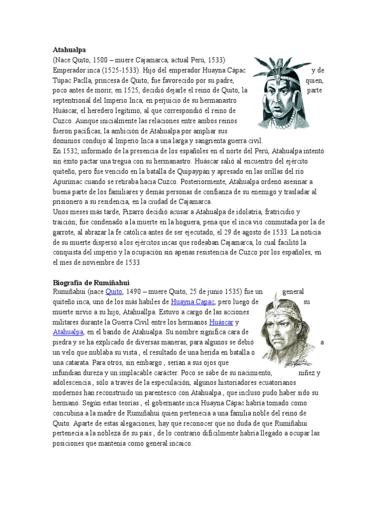 Atahualpa y Rumiñahui | PDF | Imperio Inca | Agitación