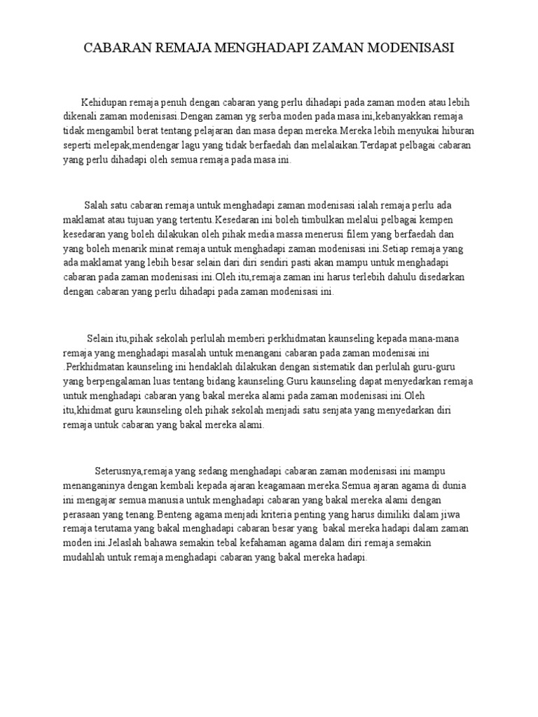 Cabaran Remaja Menghadapi Zaman Modenisasi | PDF