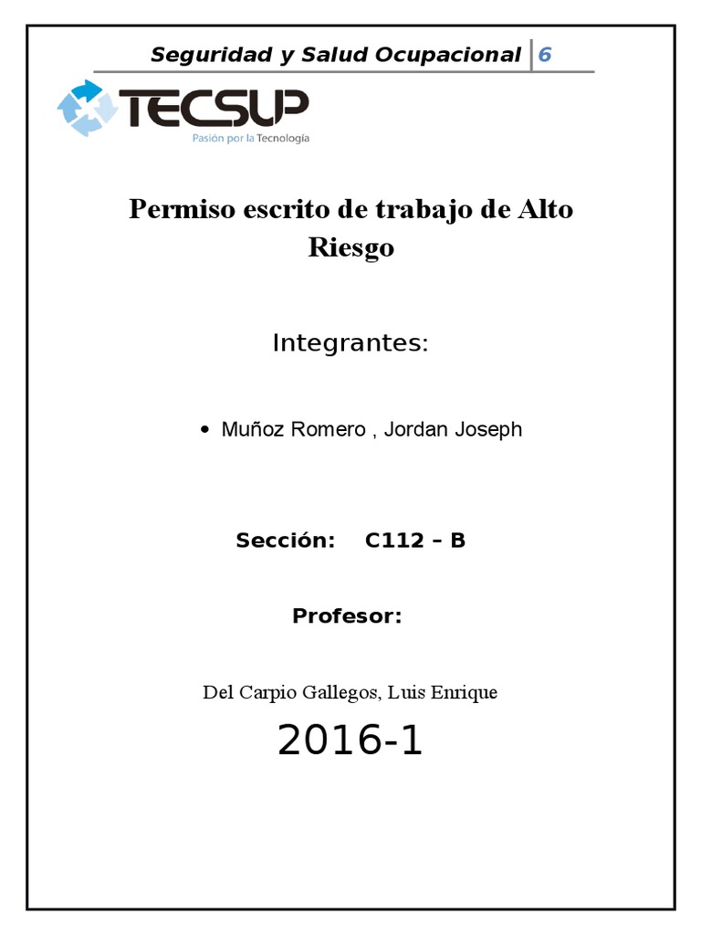 Permiso Escrito de Trabajo de Alto Riesgo | PDF | La seguridad | Riesgo