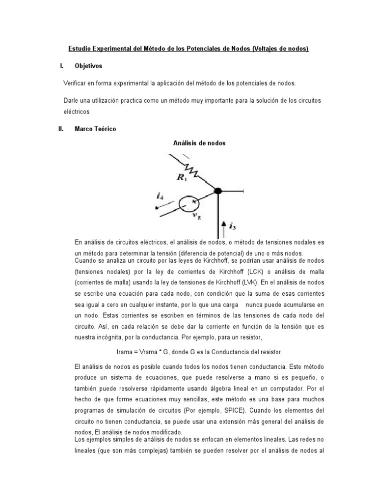 Estudio Experimental Del Método de Los Potenciales de Nodos | PDF | Electricidad | Ingeniería ...