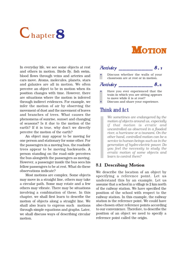 Motion Class 9 | PDF | Speed | Velocity