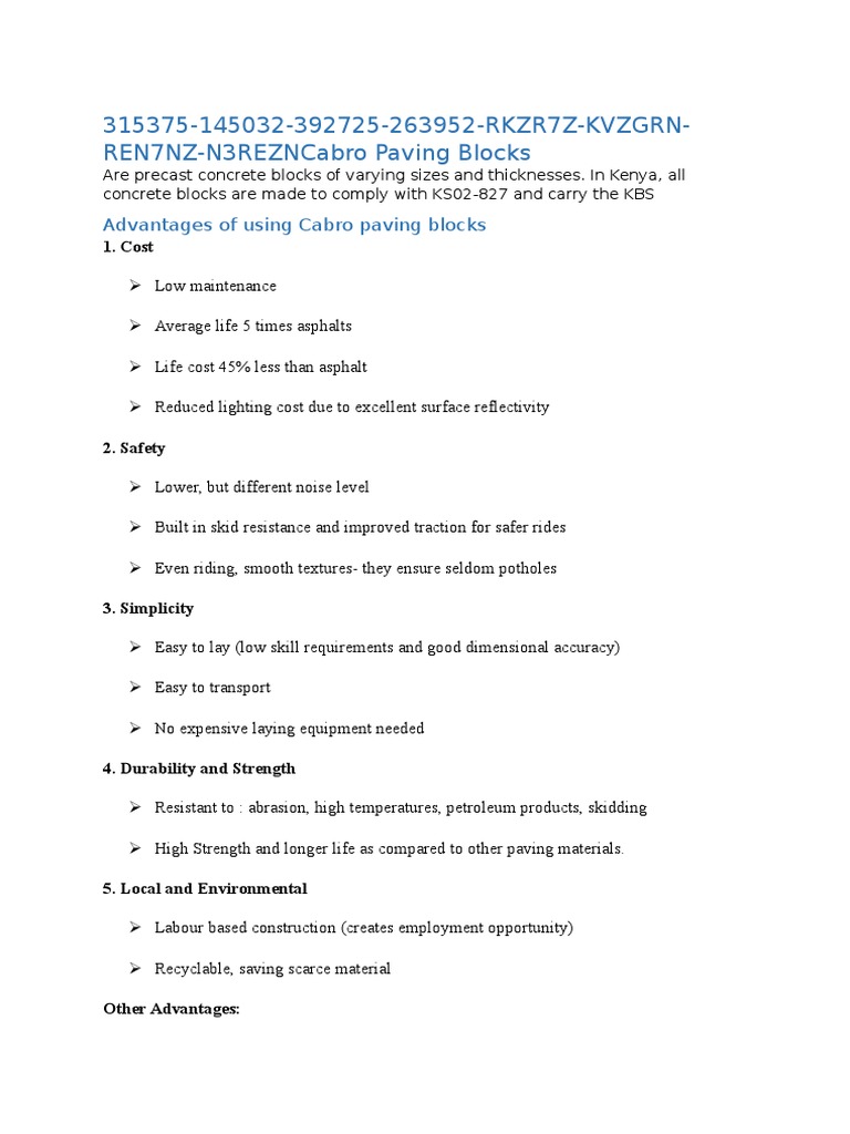 Cabro Paving Blocks | PDF | Road Surface | Concrete