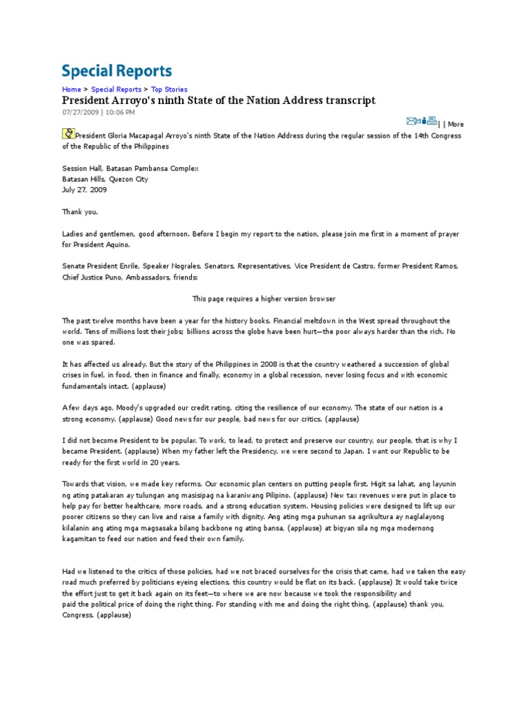 PGMA 9th Last SONA Script | PDF | Vocational Education | Philippines