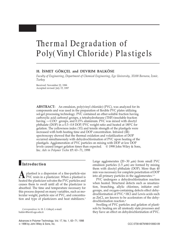 Thermal Degradation of PVC Plastigel | Download Free PDF | Polyvinyl ...