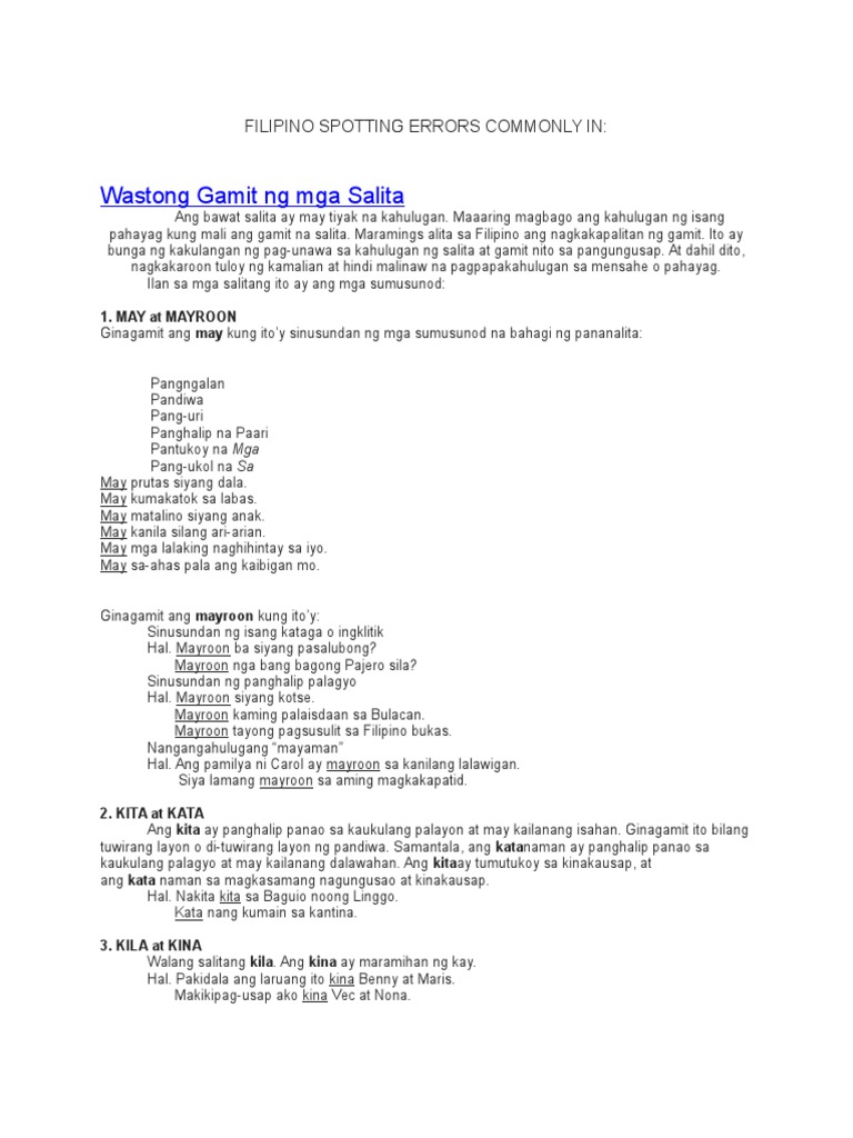 Filipino Grammar and Correct Usage | PDF