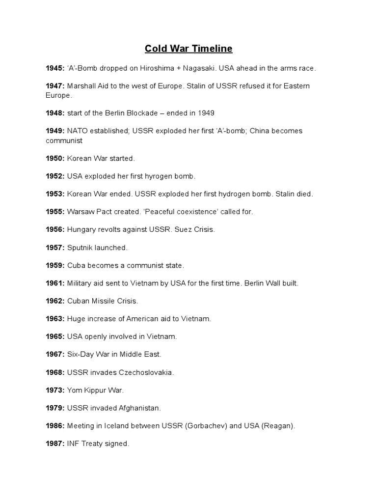 Cold War Key Events Timeline | PDF