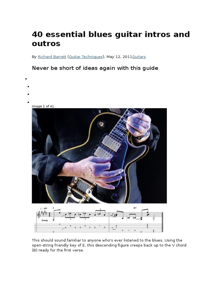 40 Essential Blues Guitar Intros and Outros | PDF | Blues | Chord (Music)