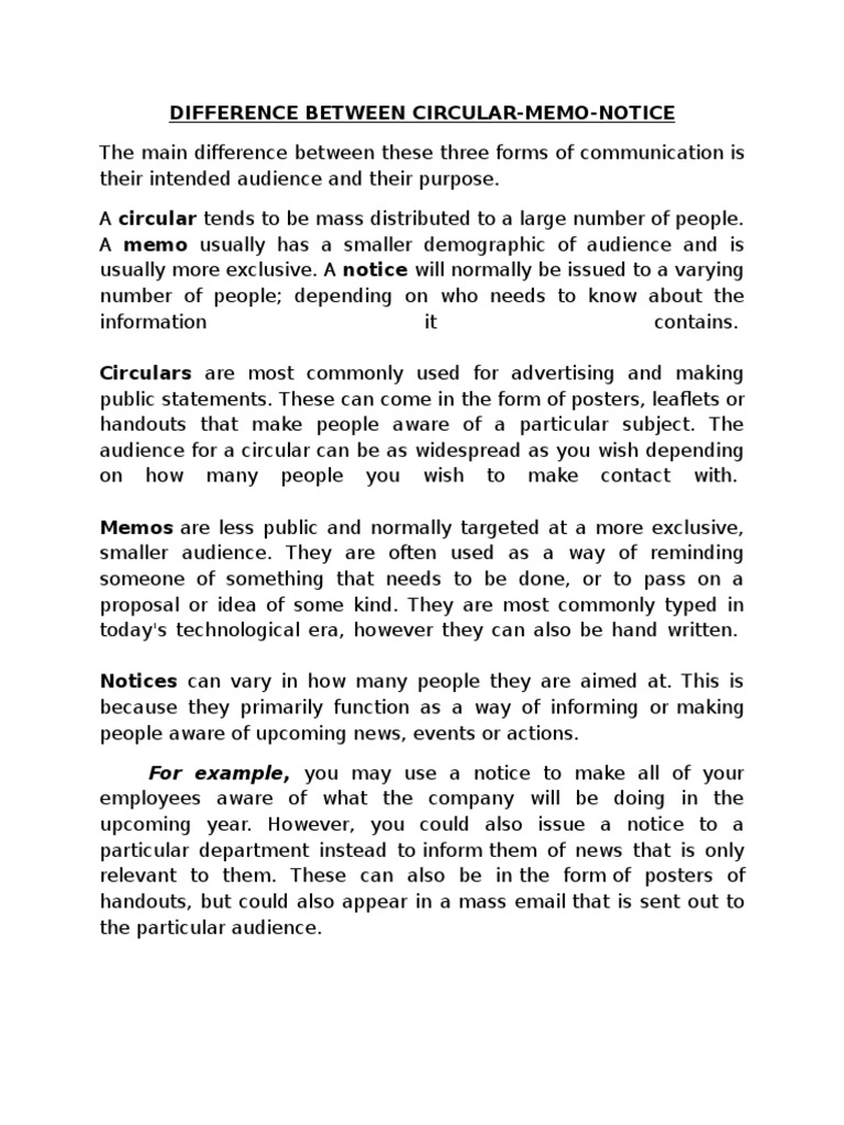 Memo, Circular, and Notice Differences | PDF | Poster | News