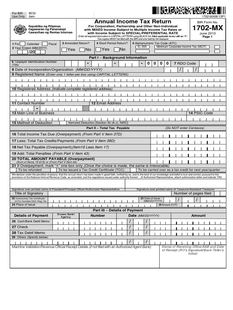 82202BIR Form 1702-MX | PDF | Cost Of Goods Sold | Income Tax In The ...