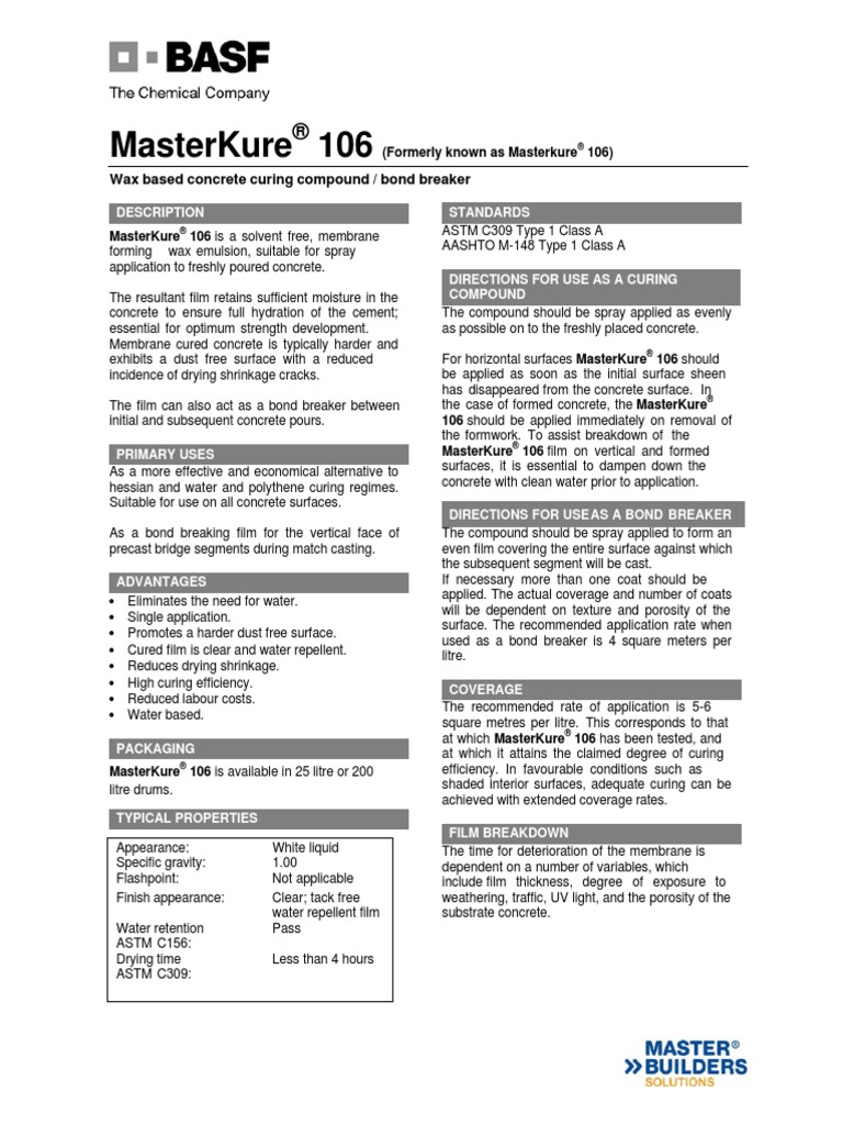 MasterKure 106 (Masterkure 106) - ZA | PDF | Manmade Materials | Concrete