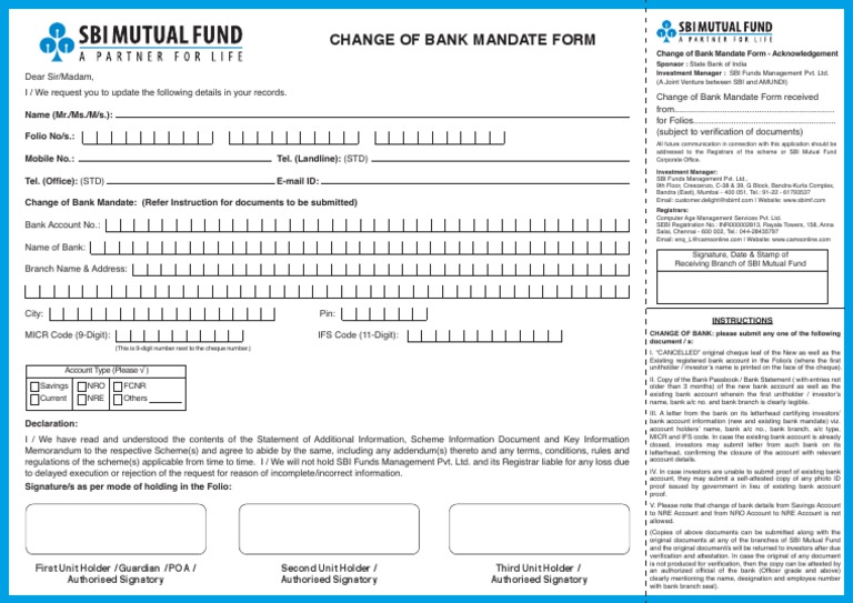 SBI Change-Of-Bank-Mandate-Form PDF | PDF | Cheque | Banks