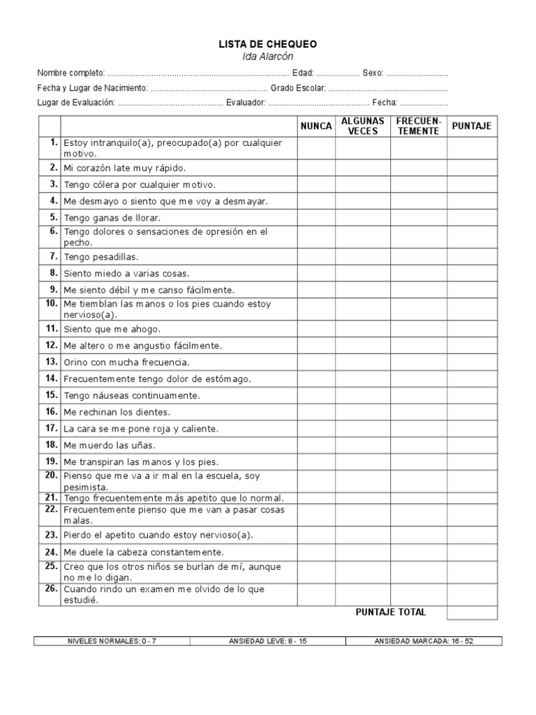 Evaluación de síntomas de ansiedad en niños y adolescentes | PDF