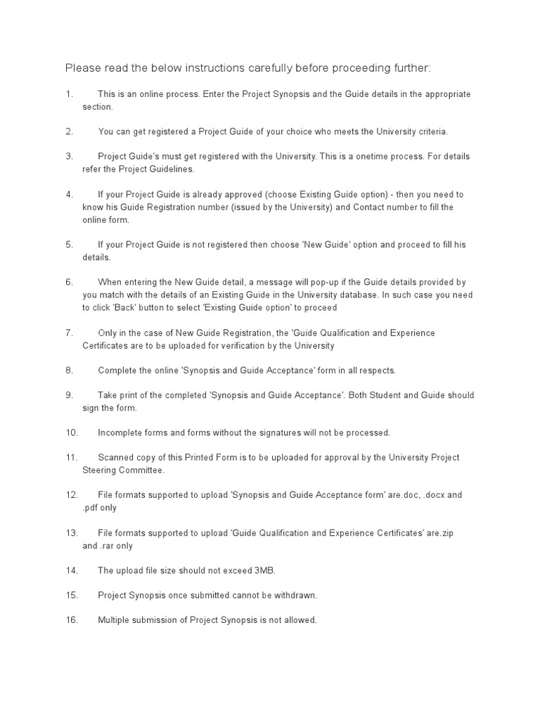 SMU - Guidelines For Online Submission of 'Project Synopsis and Guide Acceptance' | PDF ...