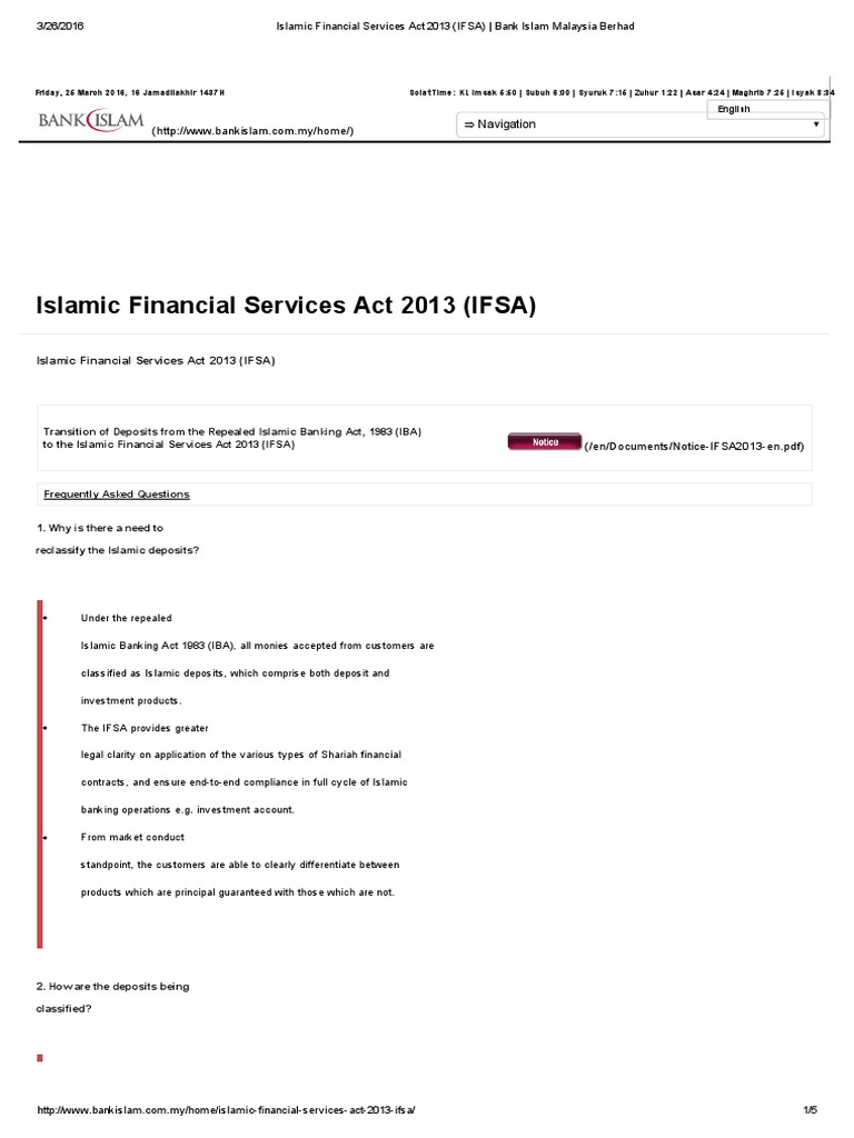 Islamic Financial Services Act 2013 (IFSA) - Bank Islam Malaysia Berhad ...