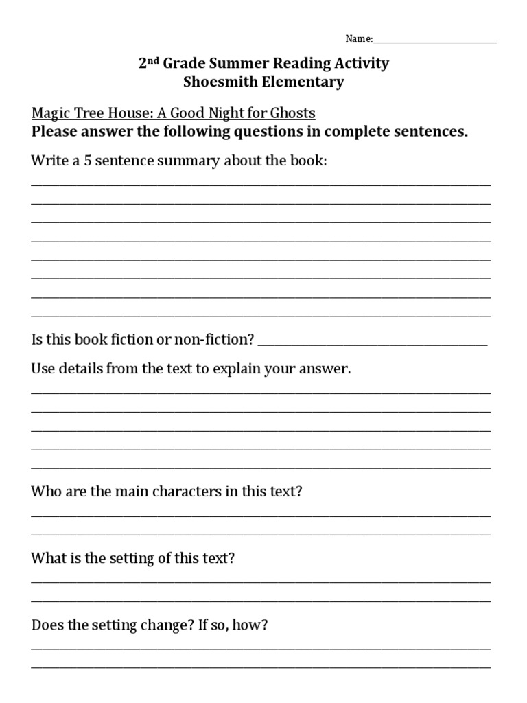 2nd Grade Summer Reading Activity | PDF | Language Arts & Discipline ...