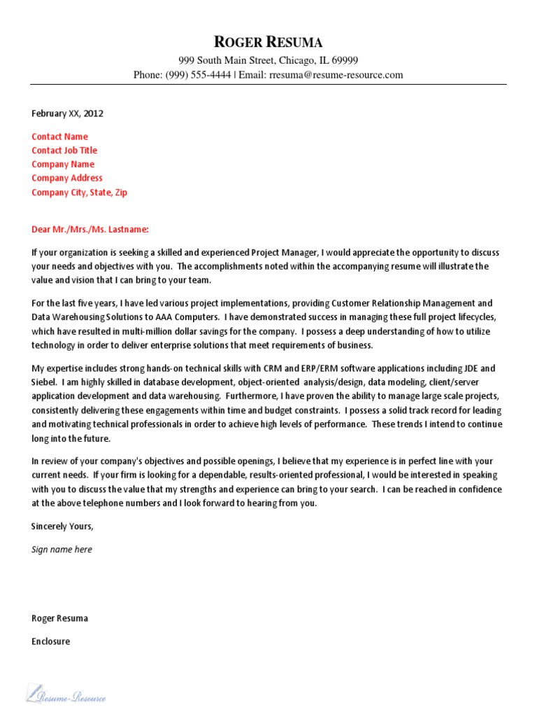 Project Manager Cover Letter Sample | PDF