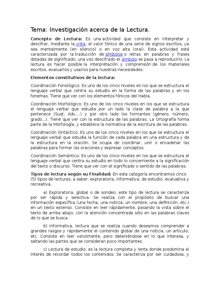 Lectura y Comprension | PDF | Lectura (proceso) | Palabra