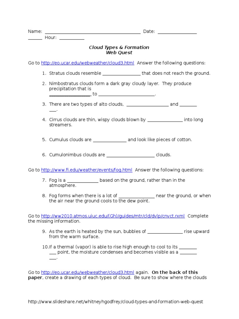 Cloud Types Formation Webquest | PDF | Cloud | Physical Geography