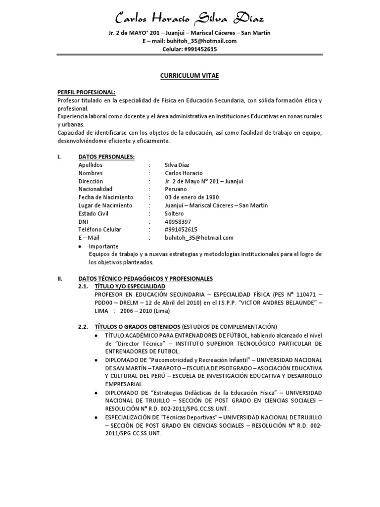 Curriculum Vitae Carlos Silva Díaz | PDF | Maestros | Lima