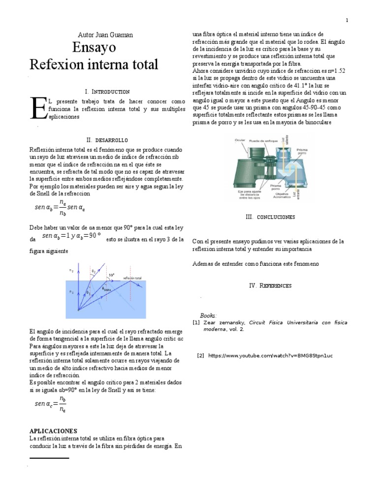 Aplicaciones de la Reflexión Interna Total | PDF | Refracción ...