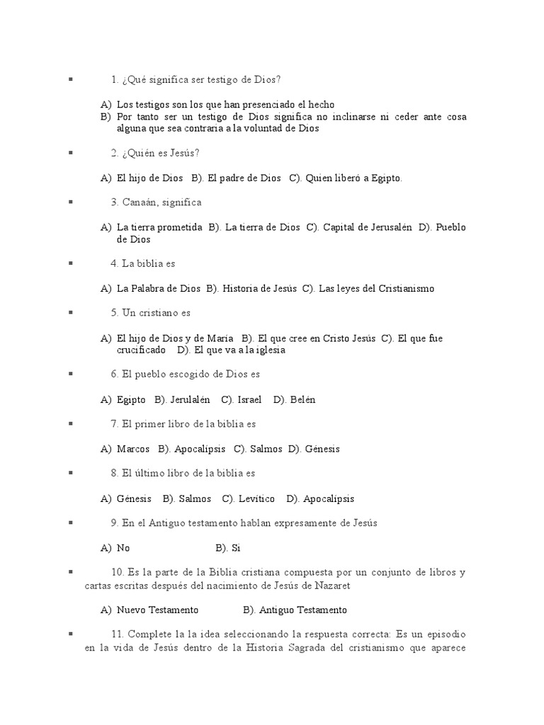 Examen de Conocimientos Bíblicos | PDF | Biblia | Jesús