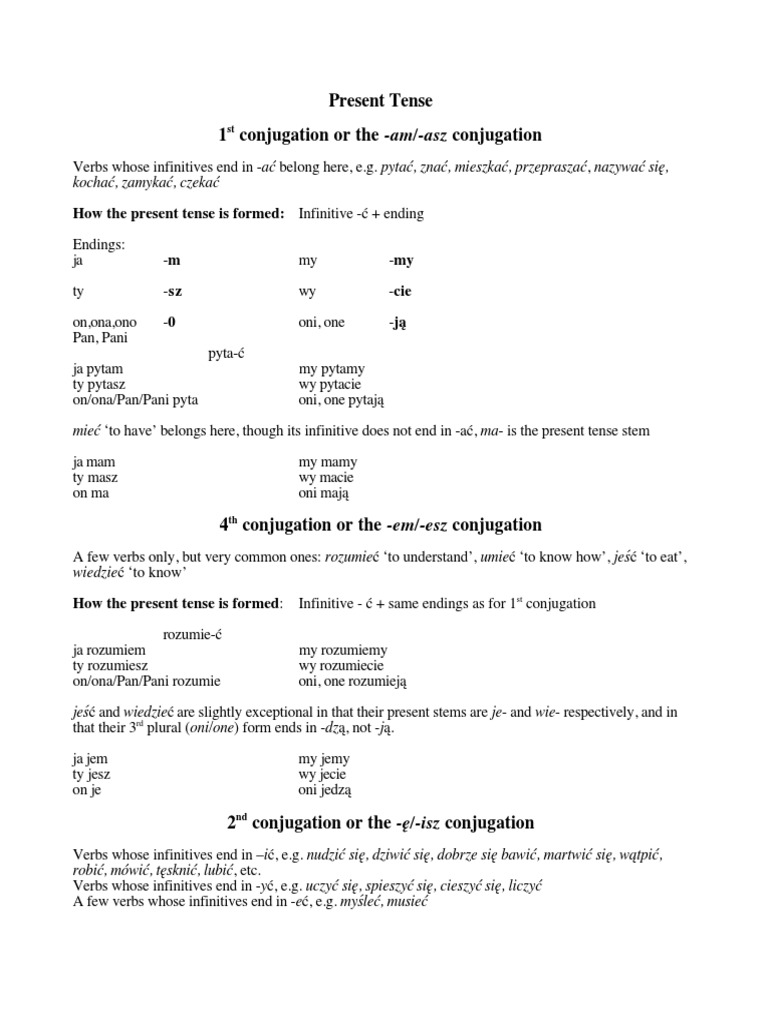 Polish Present Tense Endings | PDF