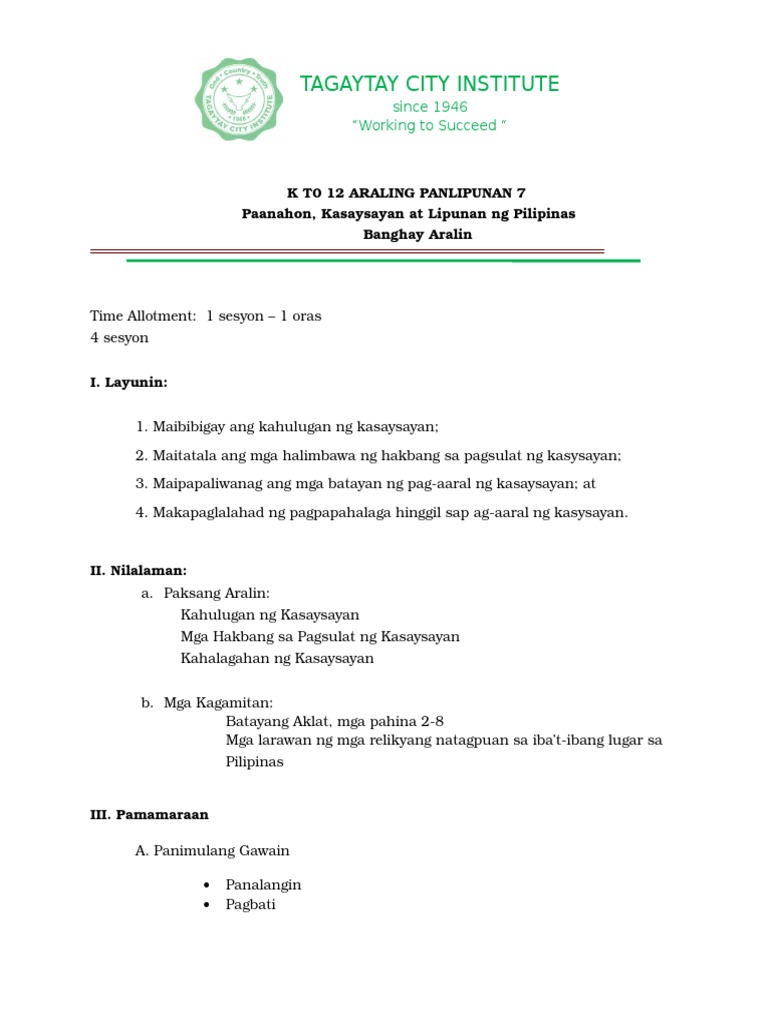 Lesson Plan in AP 7 | PDF