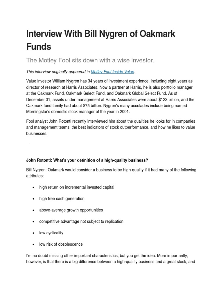 Insights from Bill Nygren on Value Investing | PDF | Bonds (Finance ...